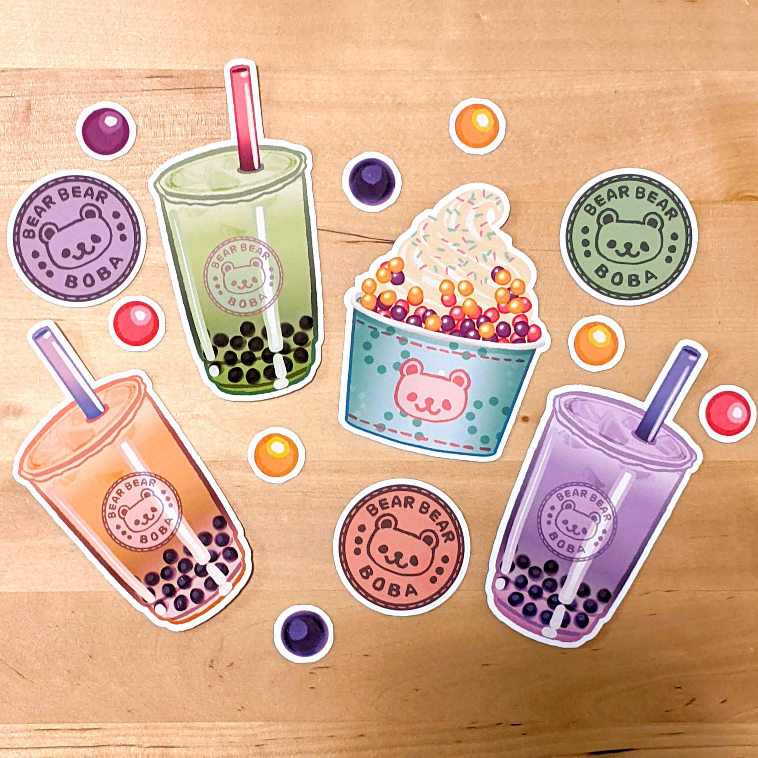 Stickers, Labels & Tags Cute Bear Bear Boba 3 Colors Bubble Tea Sticker ...