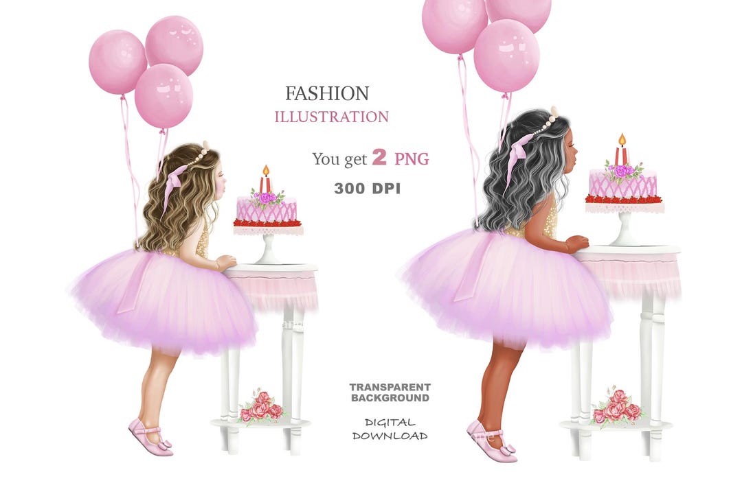 Birthday Girl Png, Pink Girl Clipart, Fashion Illustration, Digital ...