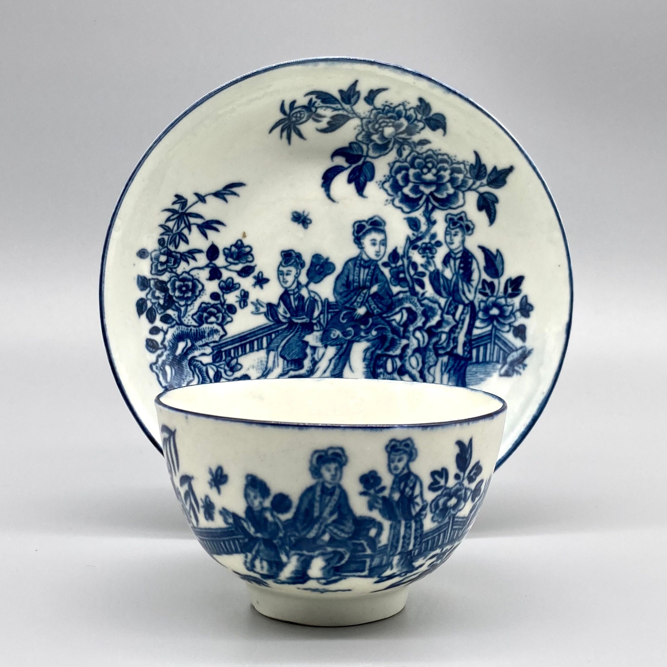 Early Worcester Porcelain Teabowl & Saucer, Three Ladies Pattern, C ...
