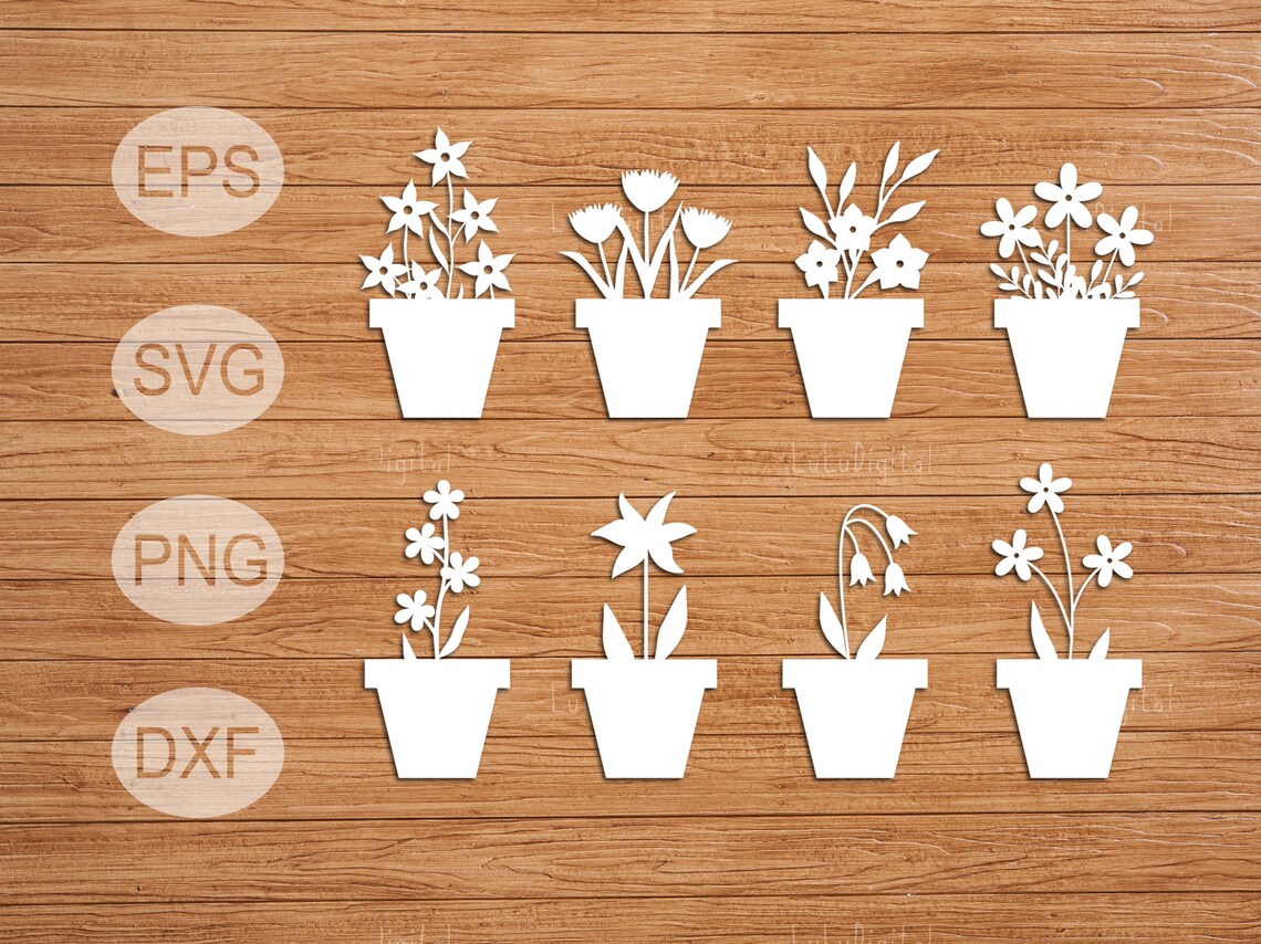 Potted Flower SVG Bundle, Houseplant Svg, Flowers in Pots Svg, Flowers ...