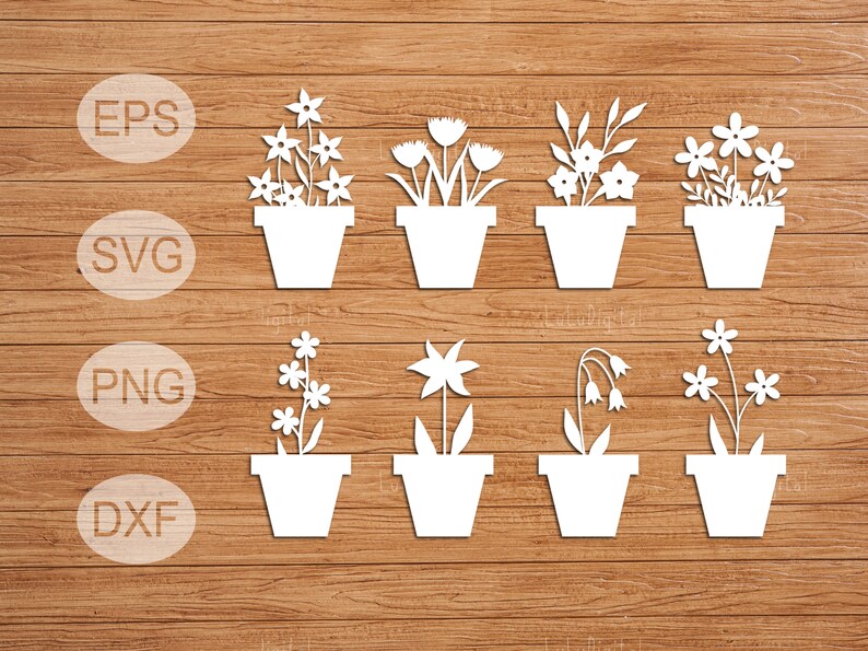 Potted Flower SVG Bundle, Houseplant Svg, Flowers in Pots Svg, Flowers ...