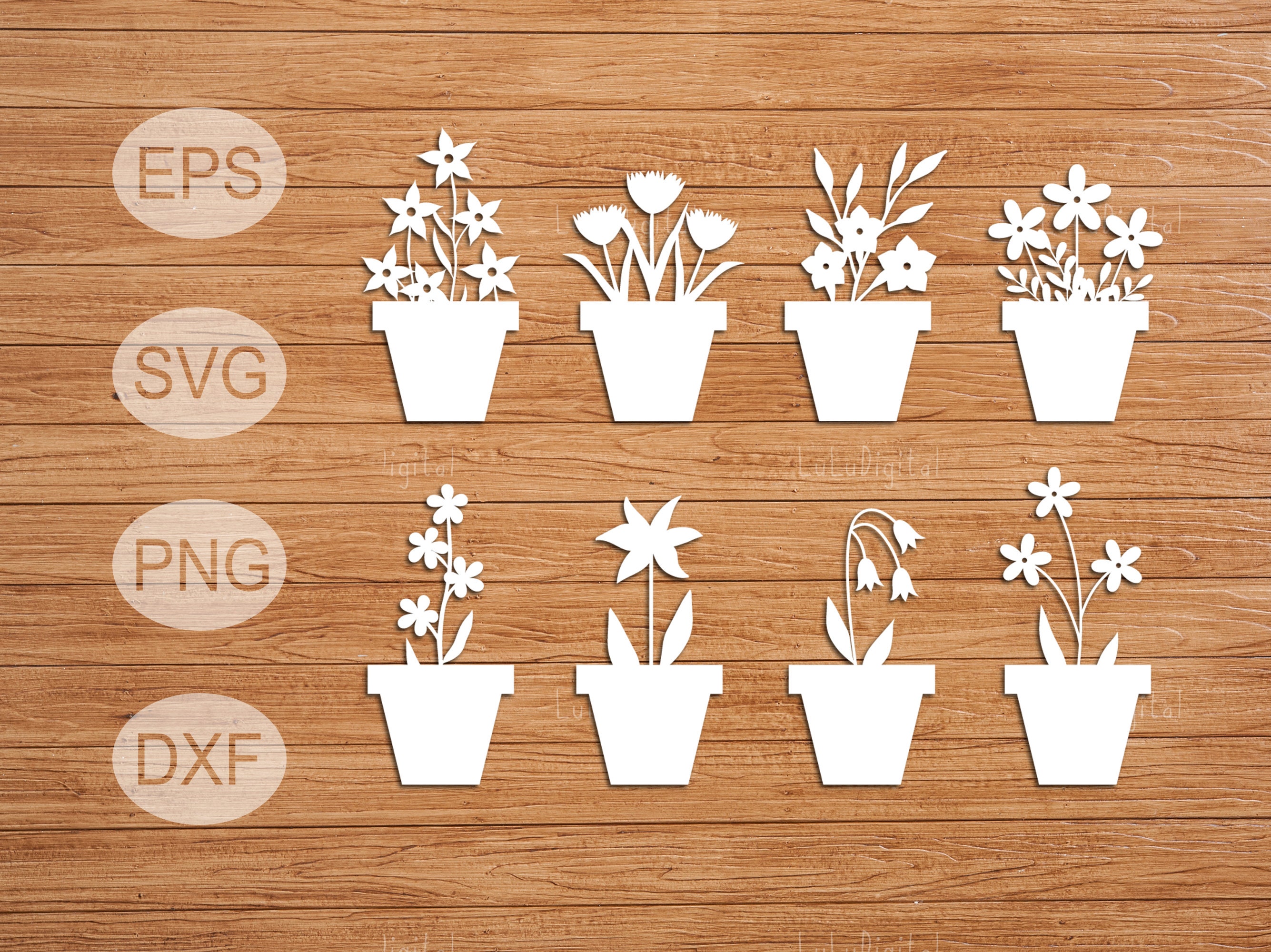 Potted Flower SVG Bundle, Houseplant Svg, Flowers in Pots Svg, Flowers ...