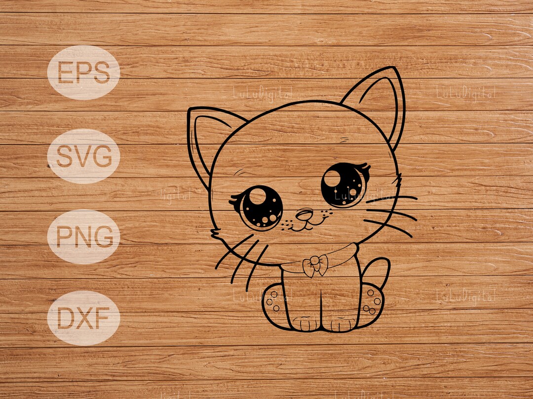 Cute Kitten, Cute Cat, Kawaii Kitten, Cut File, Svg, Eps, Dxf, Png ...