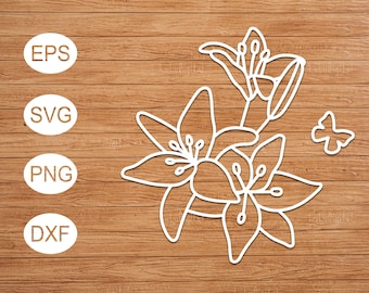 Lily SVG Png Eps Dxf Lily Flower Drawing Outline Cricut Silhouette ...