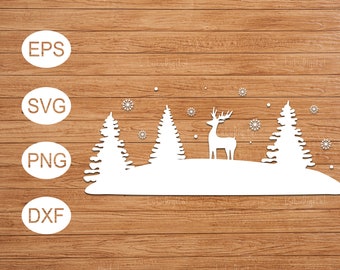 Snowy Winter Deer SVG Christmas Scene Cut File Png Eps Dxf - Etsy