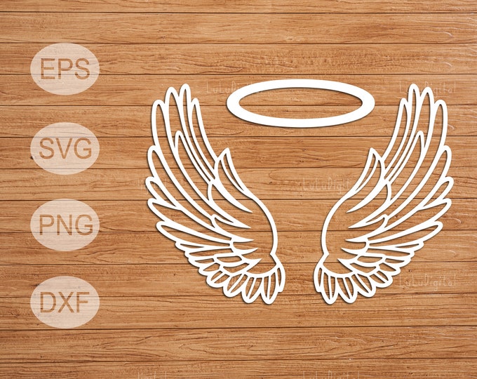 Angel Wings and Halo, Angel Wings Cut File, Decal, Sticker, Vinyl, Eps ...
