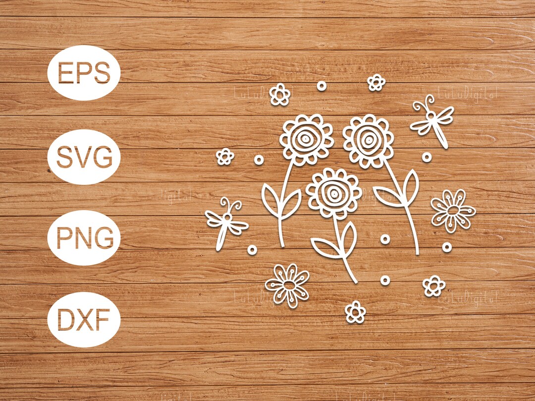 Flowers and Dragonflies / Svg, Png, Eps, Dxf - Etsy