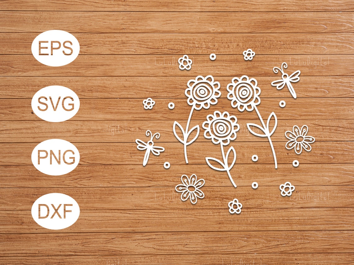 Flowers and Dragonflies / Svg Png Eps Dxf - Etsy