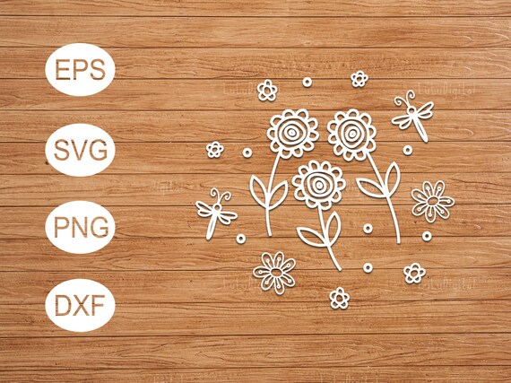 Flowers and Dragonflies / Svg Png Eps Dxf | Etsy