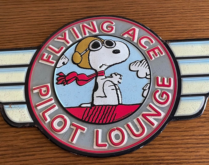 Retro SNOOPY Flying Ace Pilot Lounge Metal Sign, Vintage. FREE SHIPPING ...