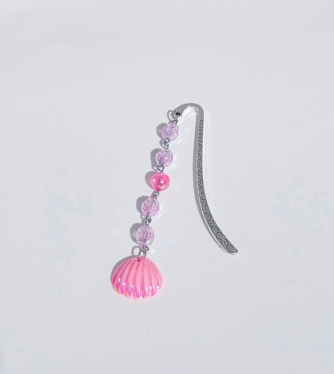 Pink Clam Shell and Pearl Beaded Metal Hook Bookmark - Etsy