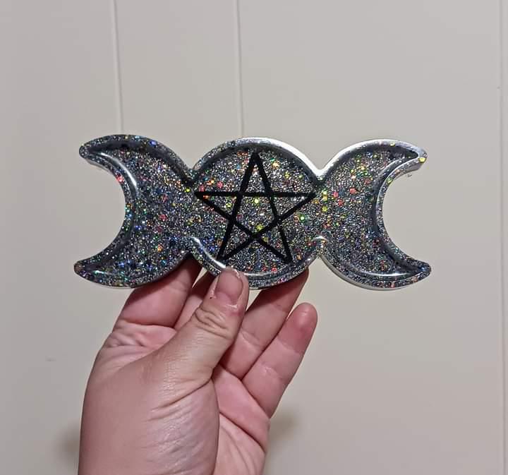 Triple Moon Star Pentagram Pentacle Tray Ring Dish - Silver Glitter - Etsy