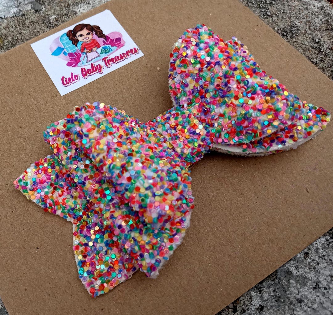 Sprinkle Pigtail Bows-skunky Hair Bow/rainbow Double Stacked Glitter ...