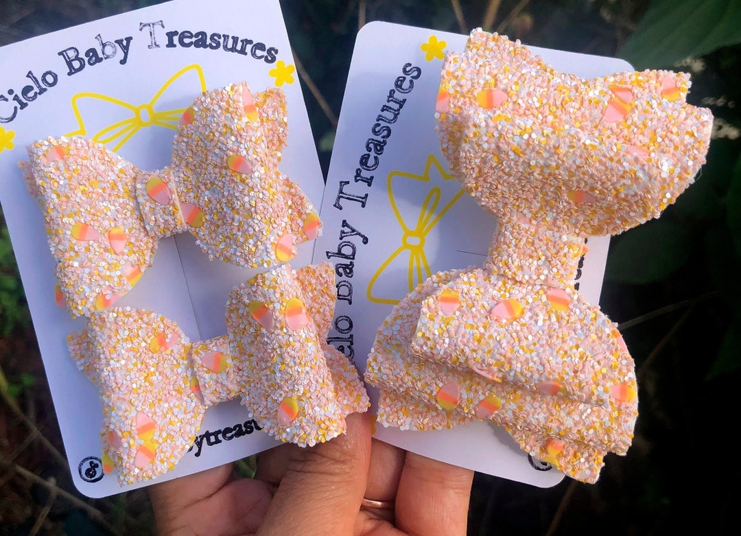 Candy Corn Pigtail Bows: Glitter Halloween Hair Clips - Etsy