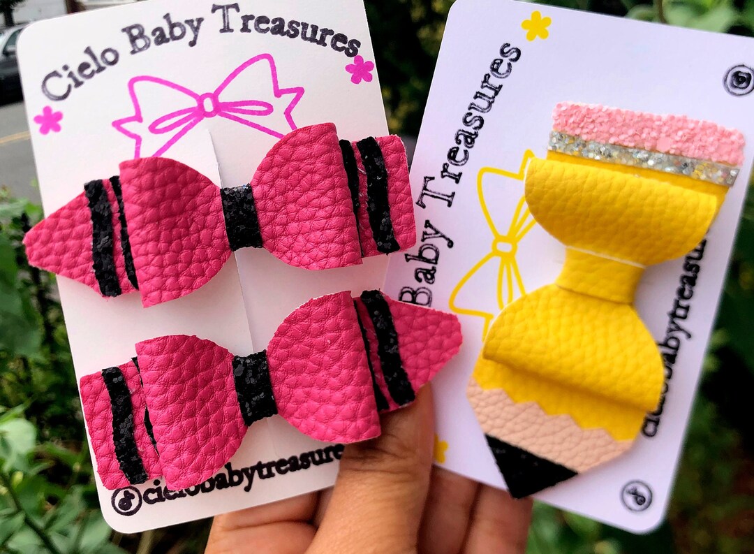 Pigtail Hair Bows-pink Crayon-preschool Pencil Bow-small Pencil Bow ...