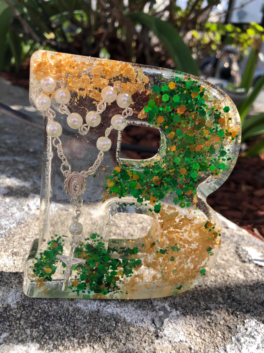 Glitter Resin Letter With Rosary: Personalized Wedding Decor - Etsy