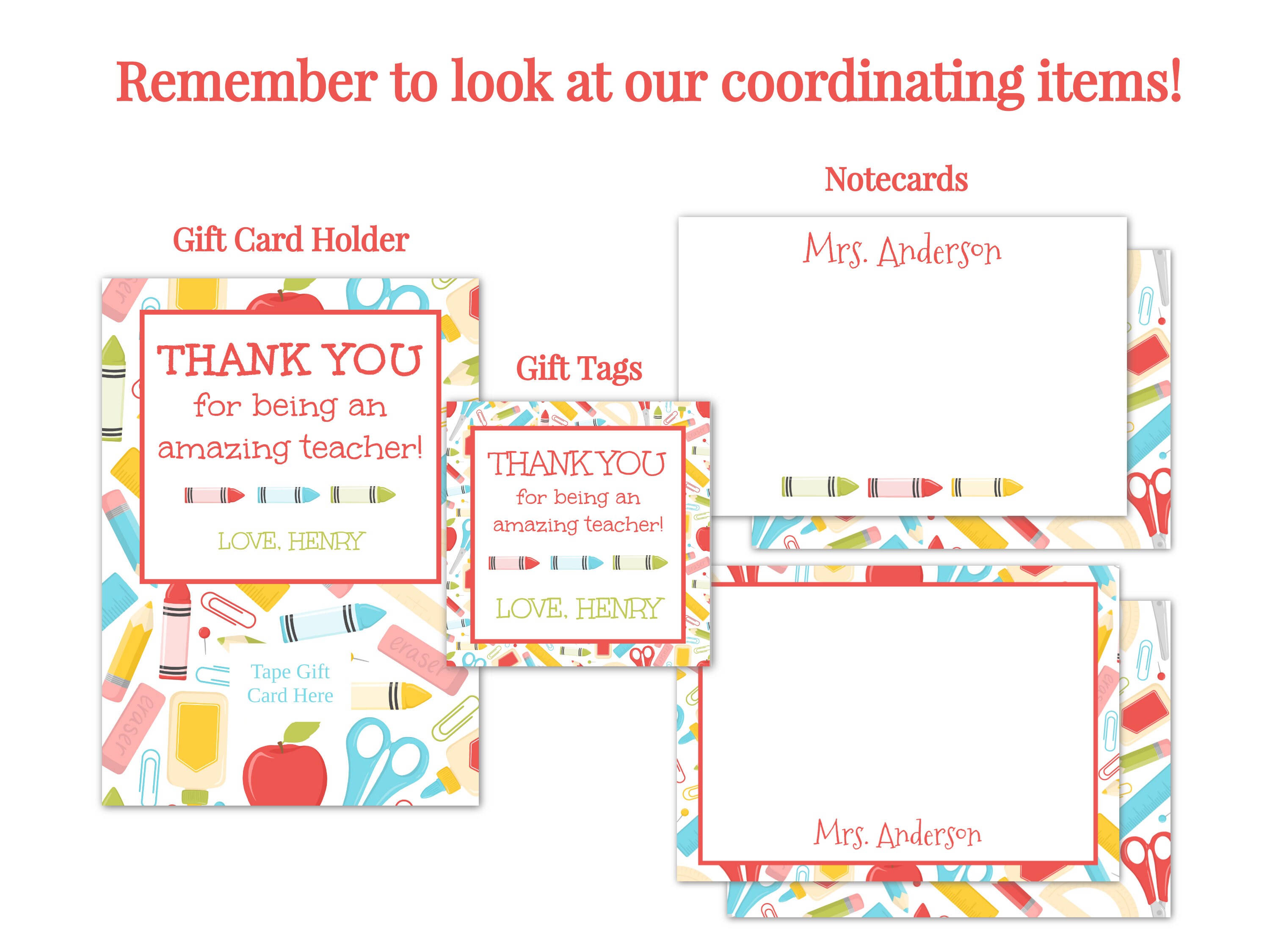 Teacher Appreciation Week End of School Printable Notecard Stationery ...