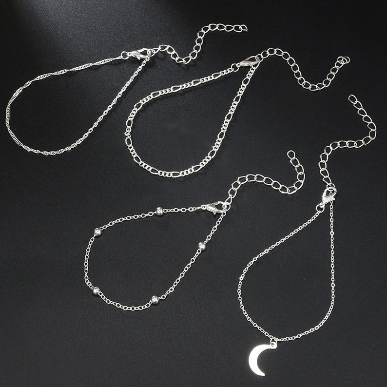 Boho Silver Moon Anklet Layered Dainty Moon Anklet Gifts for - Etsy