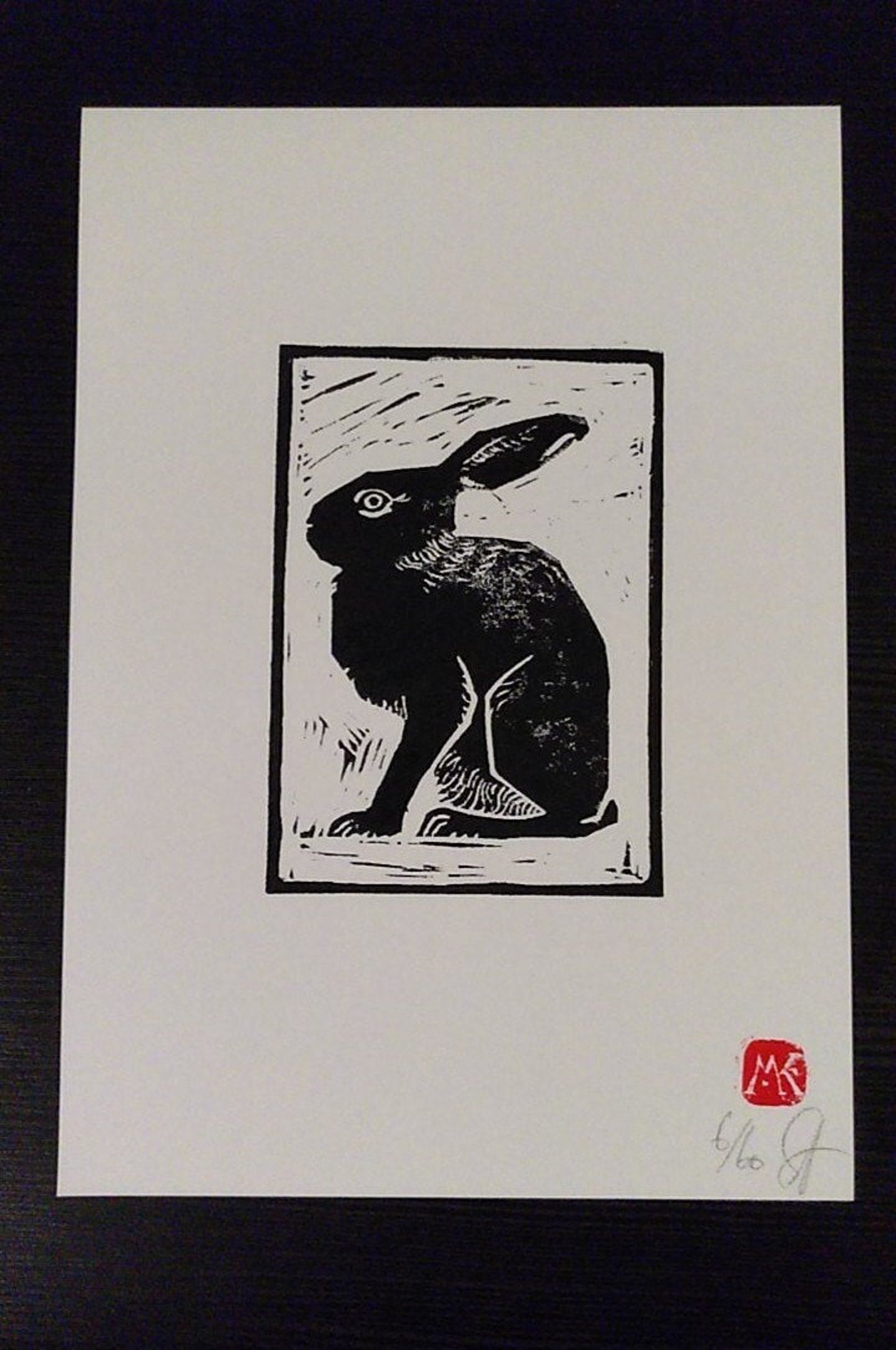 Hare Linocut Linoprint Print - Etsy