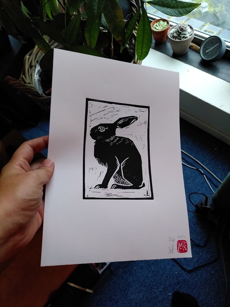Hare Linocut Linoprint Print - Etsy