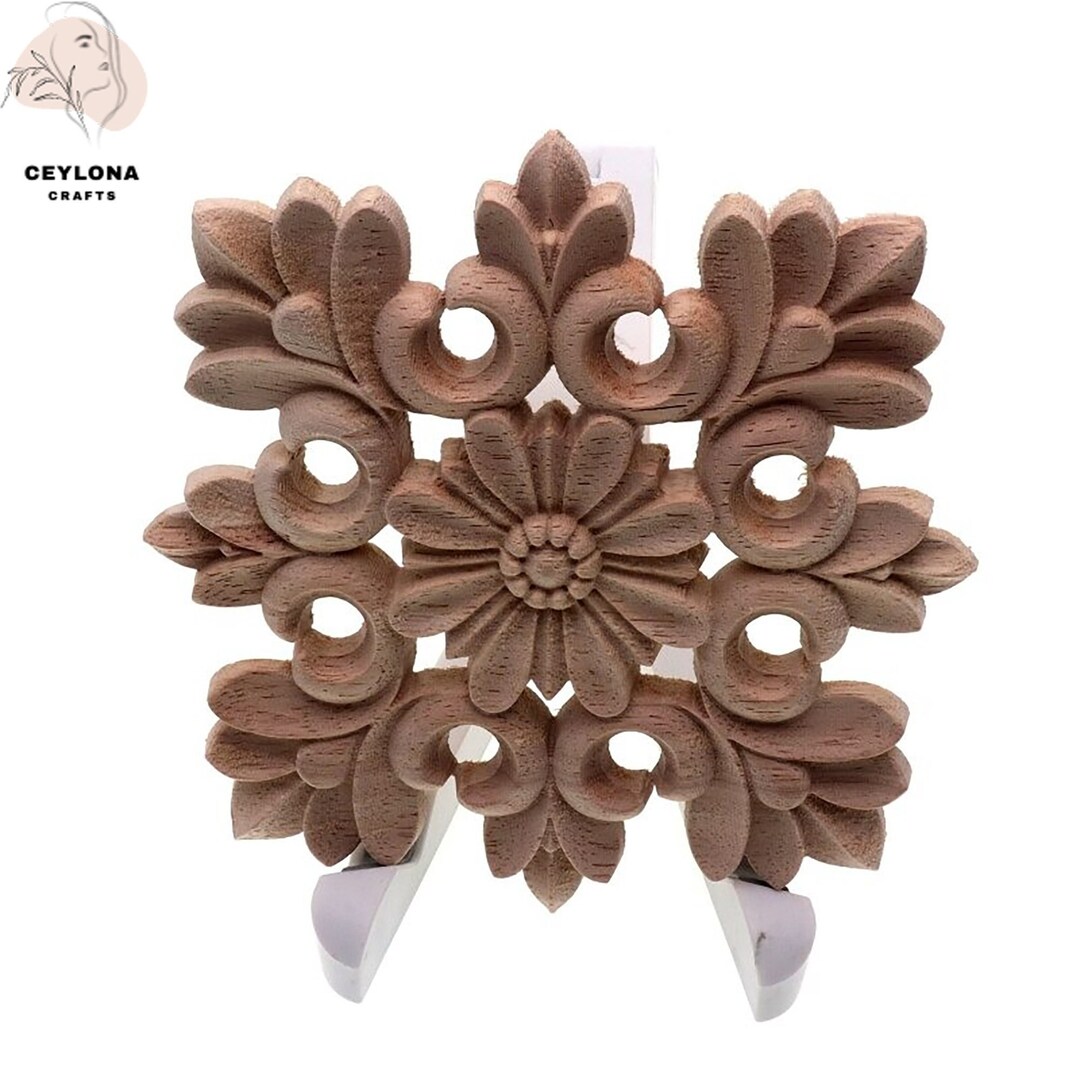 New Flower Wood Carving Natural Wood Appliques for Furniture - Etsy