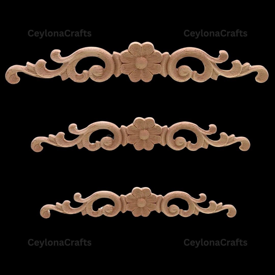 Rose Design Corner Wood Applique Only Wood Carved Unpainted Figurines ...