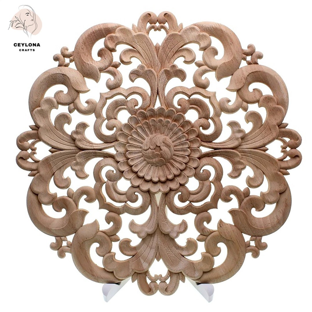 Rose Design Corner Wood Applique Only Wood Carved Unpainted Figurines ...