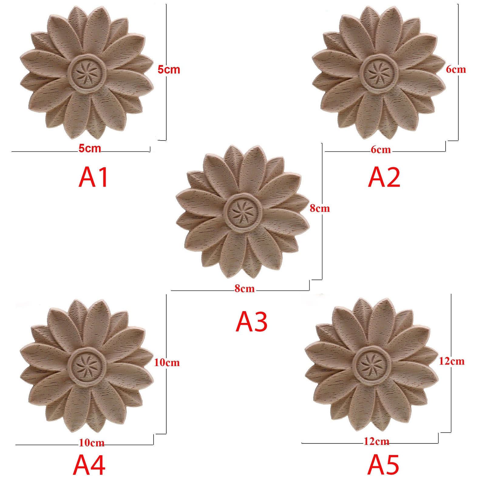 Flower Carving Natural Wood Applique Only Wood Carved - Etsy