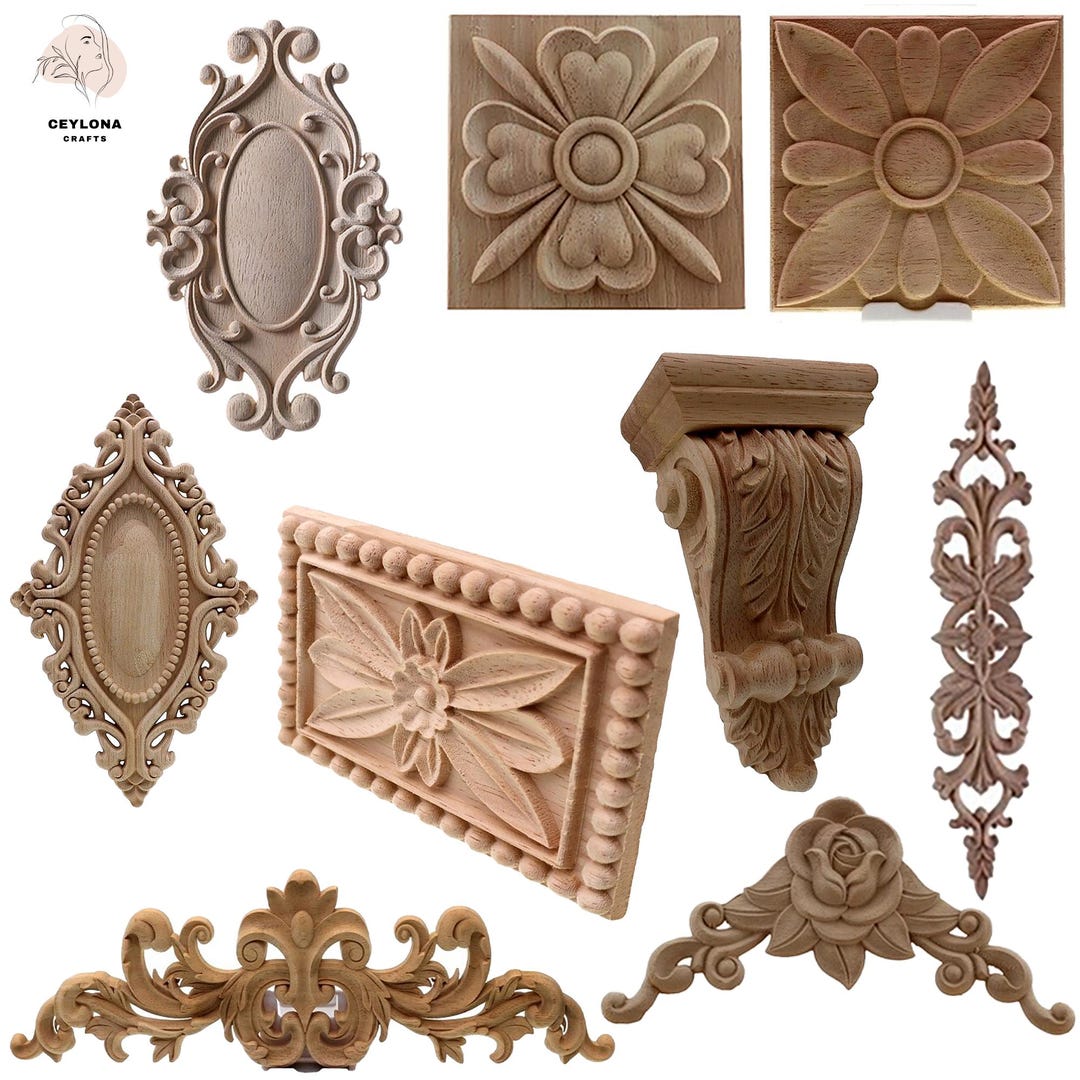 Hand-carved Wood Appliques – Natural Unpainted Wooden Decor for ...