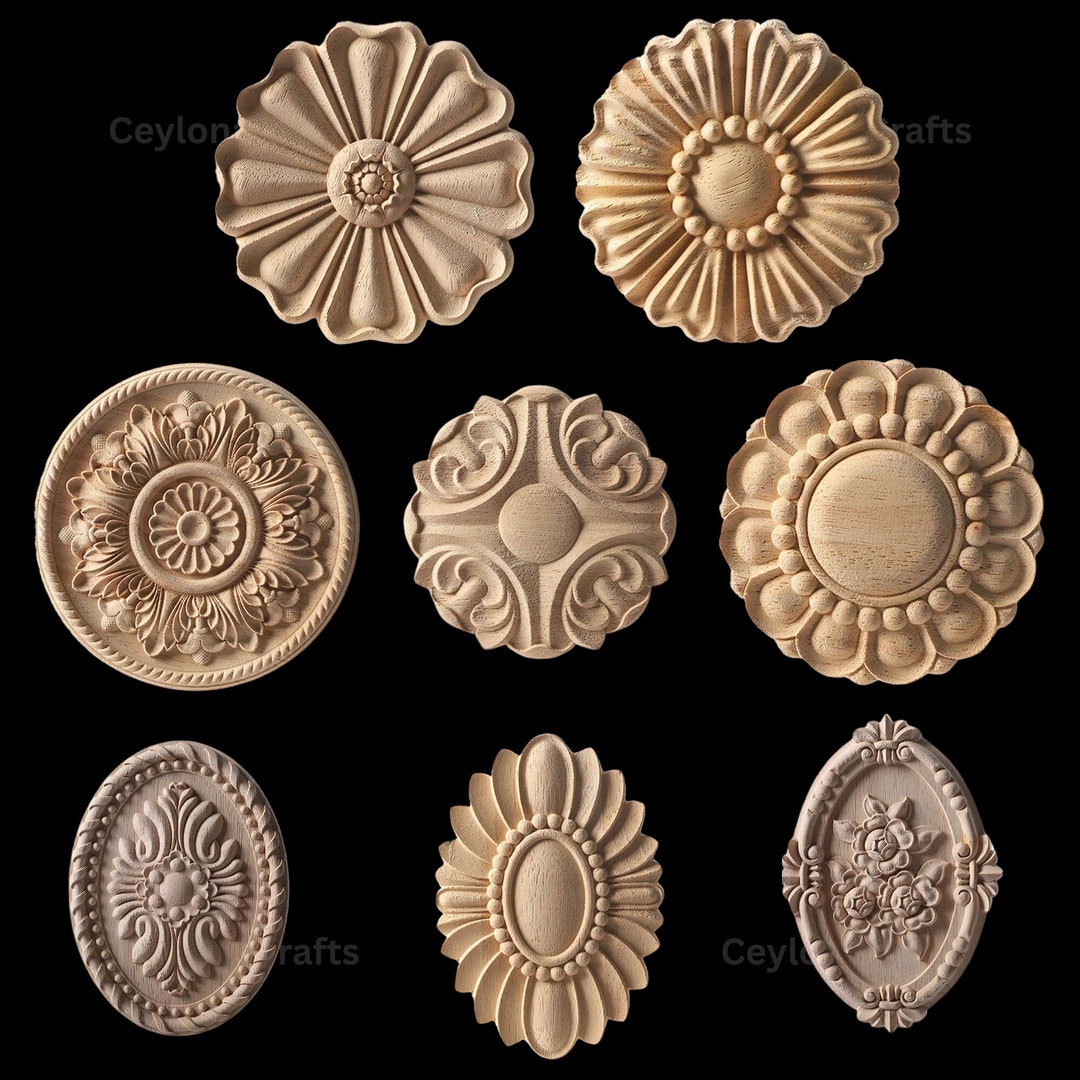 Flower Carving Natural Wood Applique Only Wood Carved Unpainted ...