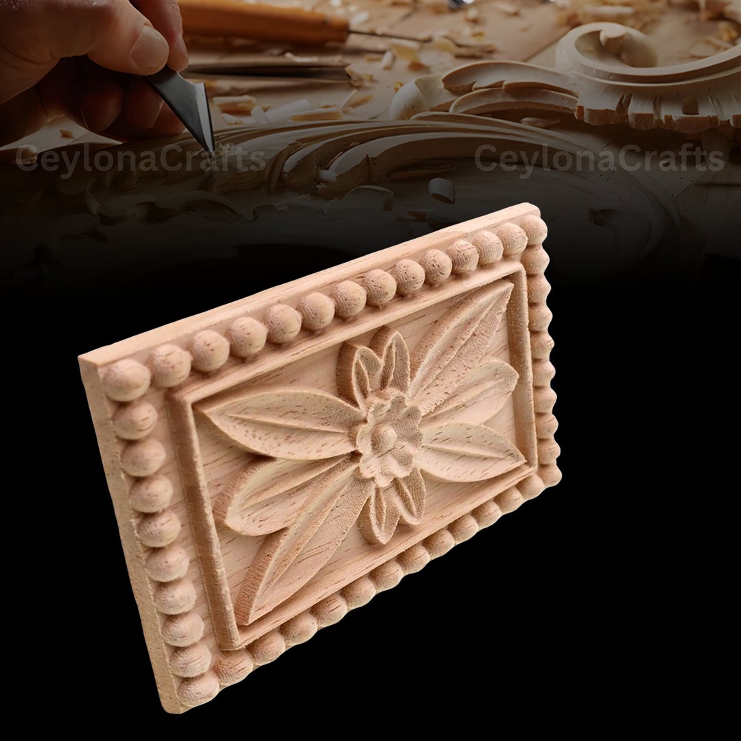 Flower Carving Natural Wood Applique Only Wood Carved Unpainted ...