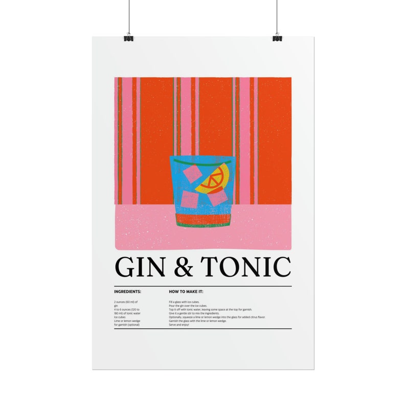 Gin and Tonic Poster A3 and A4 Poster Cocktail Recipe Gift for Him/her ...