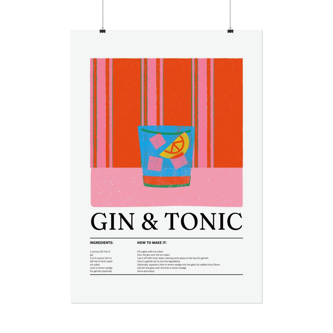 Gin and Tonic Poster A3 and A4 Poster Cocktail Recipe Gift for Him/her ...