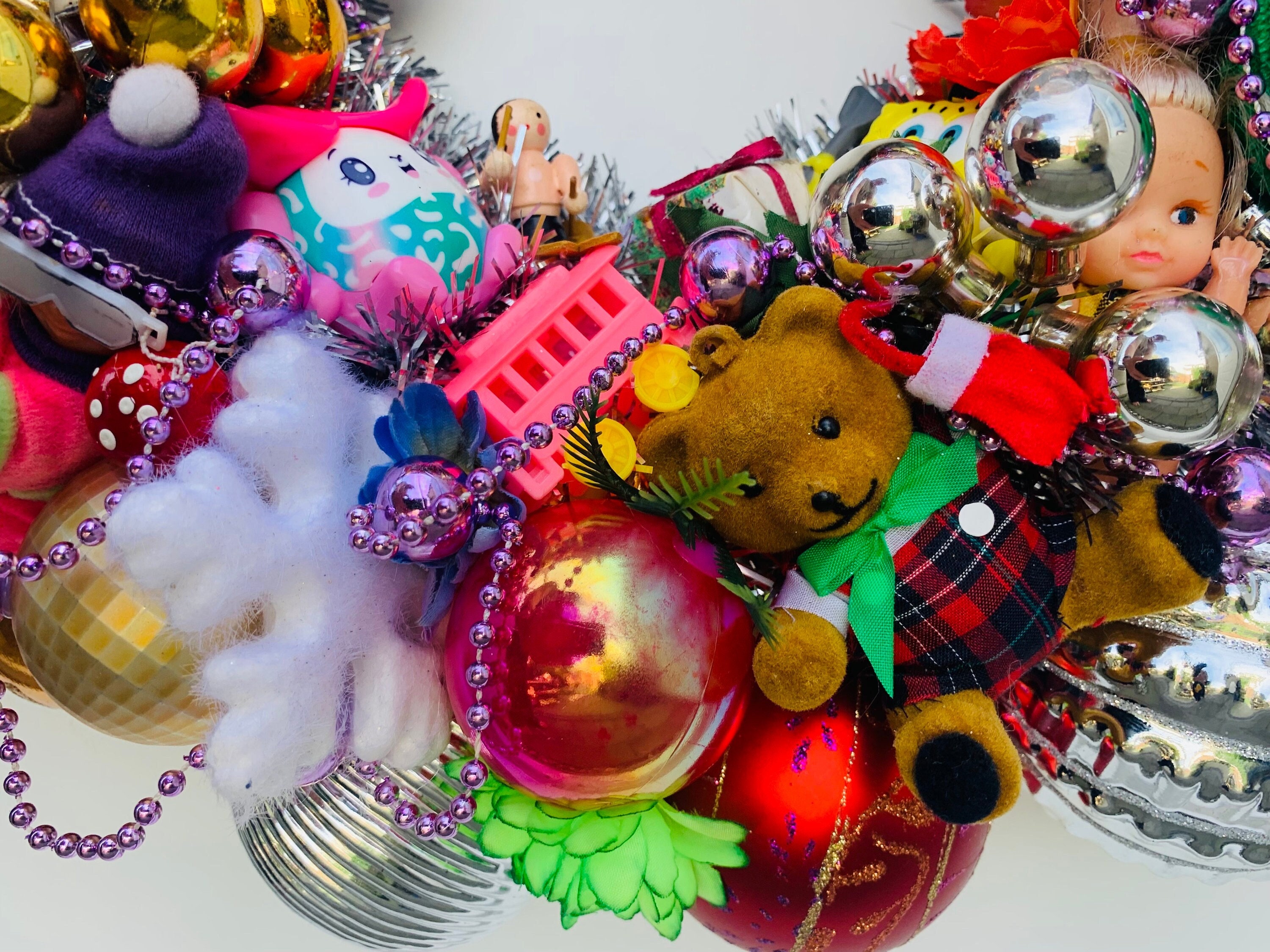 Kitsch Christmas Wreath, Upcycle Wreath, Colourful Wreath for Front ...