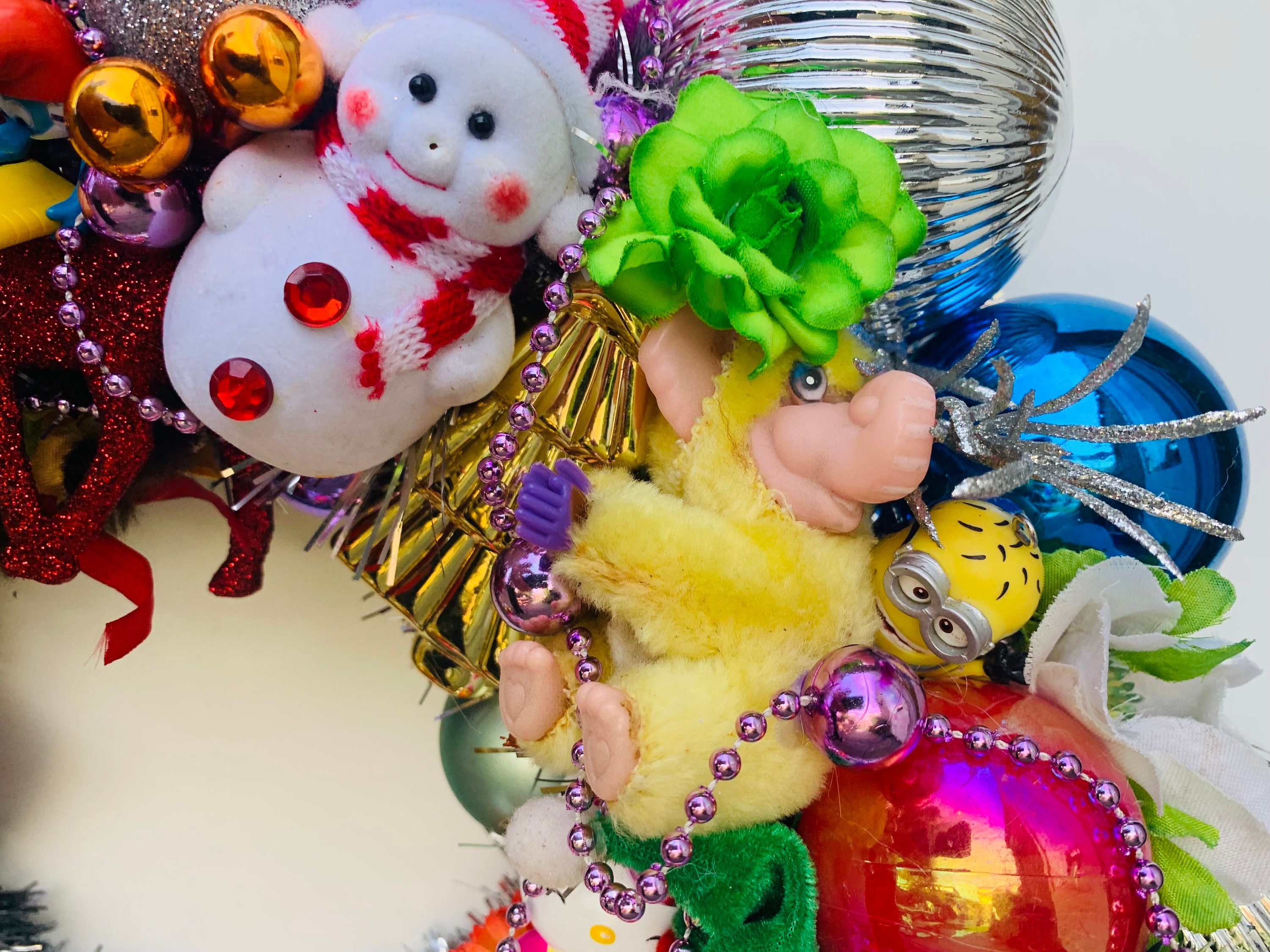 Kitsch Christmas Wreath, Upcycle Wreath, Colourful Wreath for Front ...