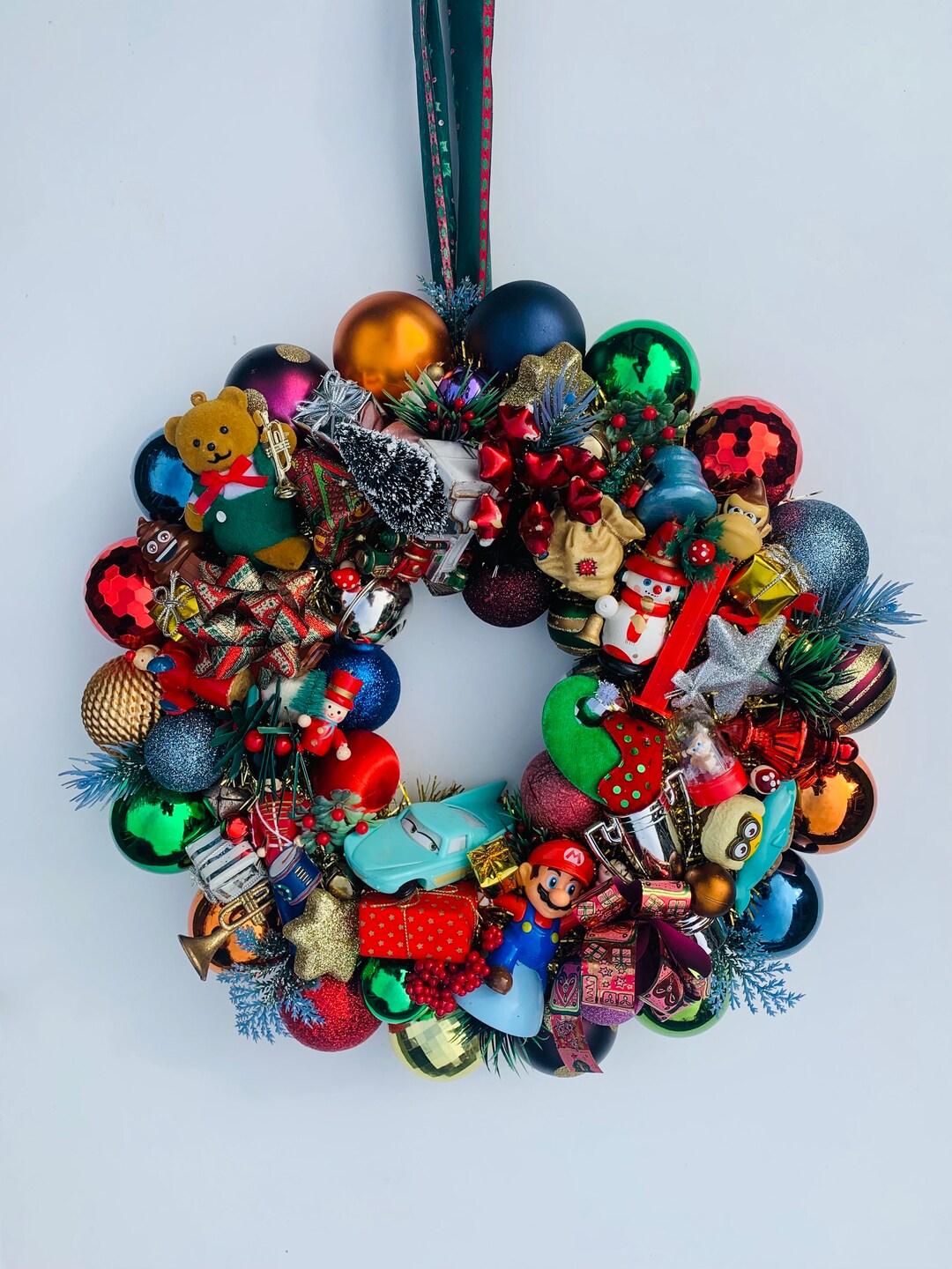 Kitsch Christmas Wreath, Upcycled Christmas Decorations, Colorful ...
