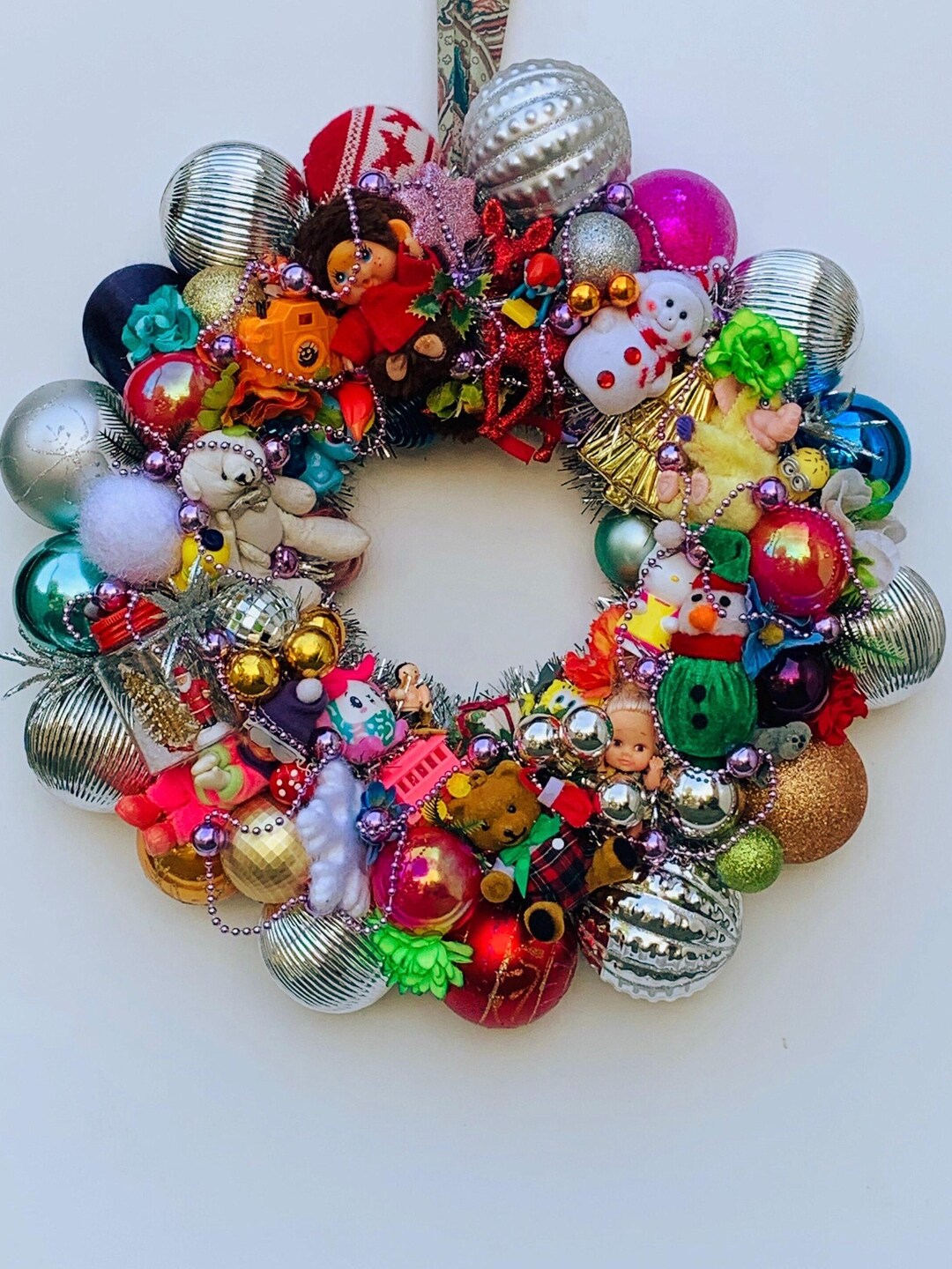 Kitsch Christmas Wreath, Upcycle Wreath, Colourful Wreath for Front ...