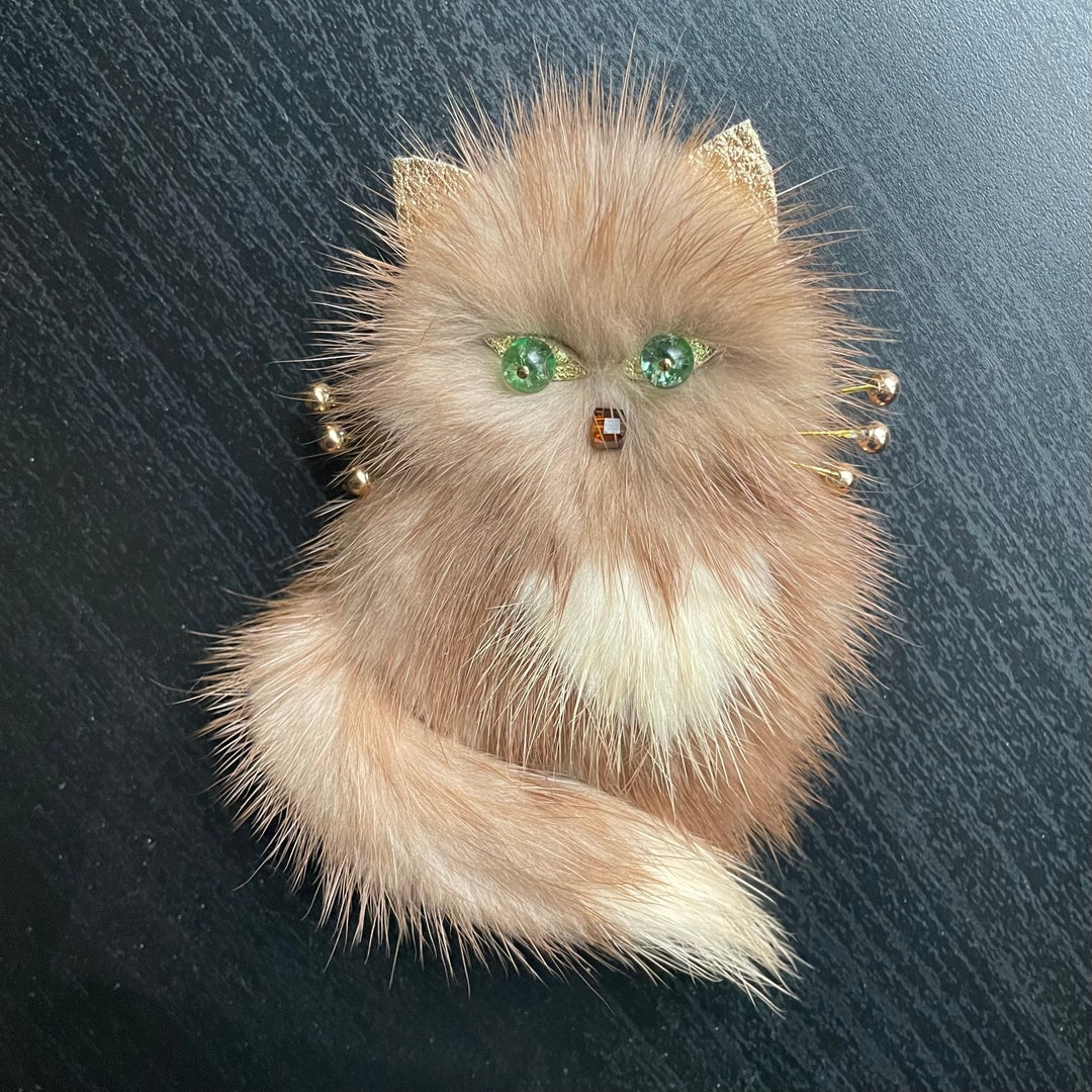 Cat Brooch Mink Cat Lovers Cat Pin Natural Fur Animals Fur Craft ...