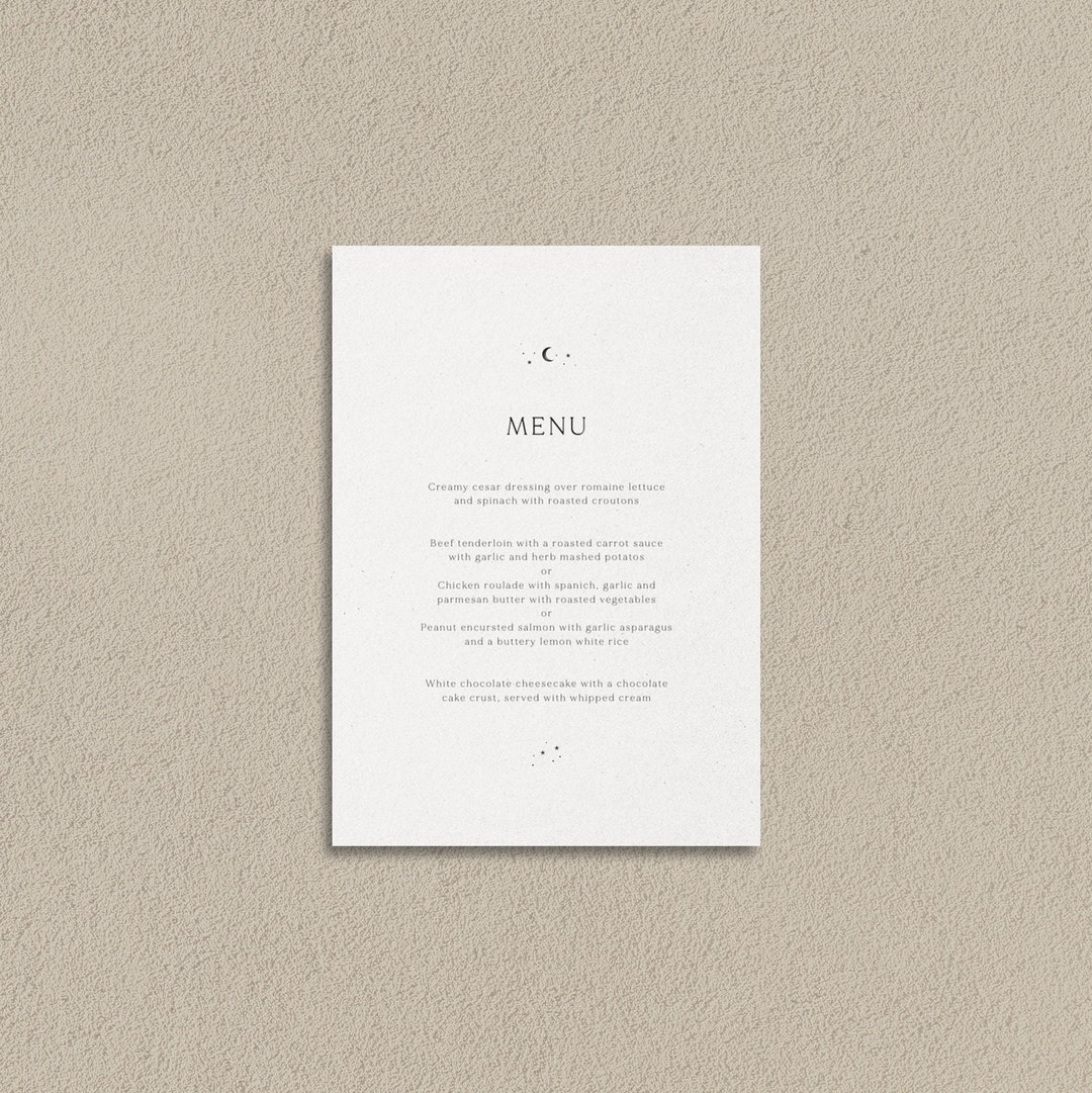 C11, Celestial Wedding Menu Template, Starry Night Wedding Menu Card ...