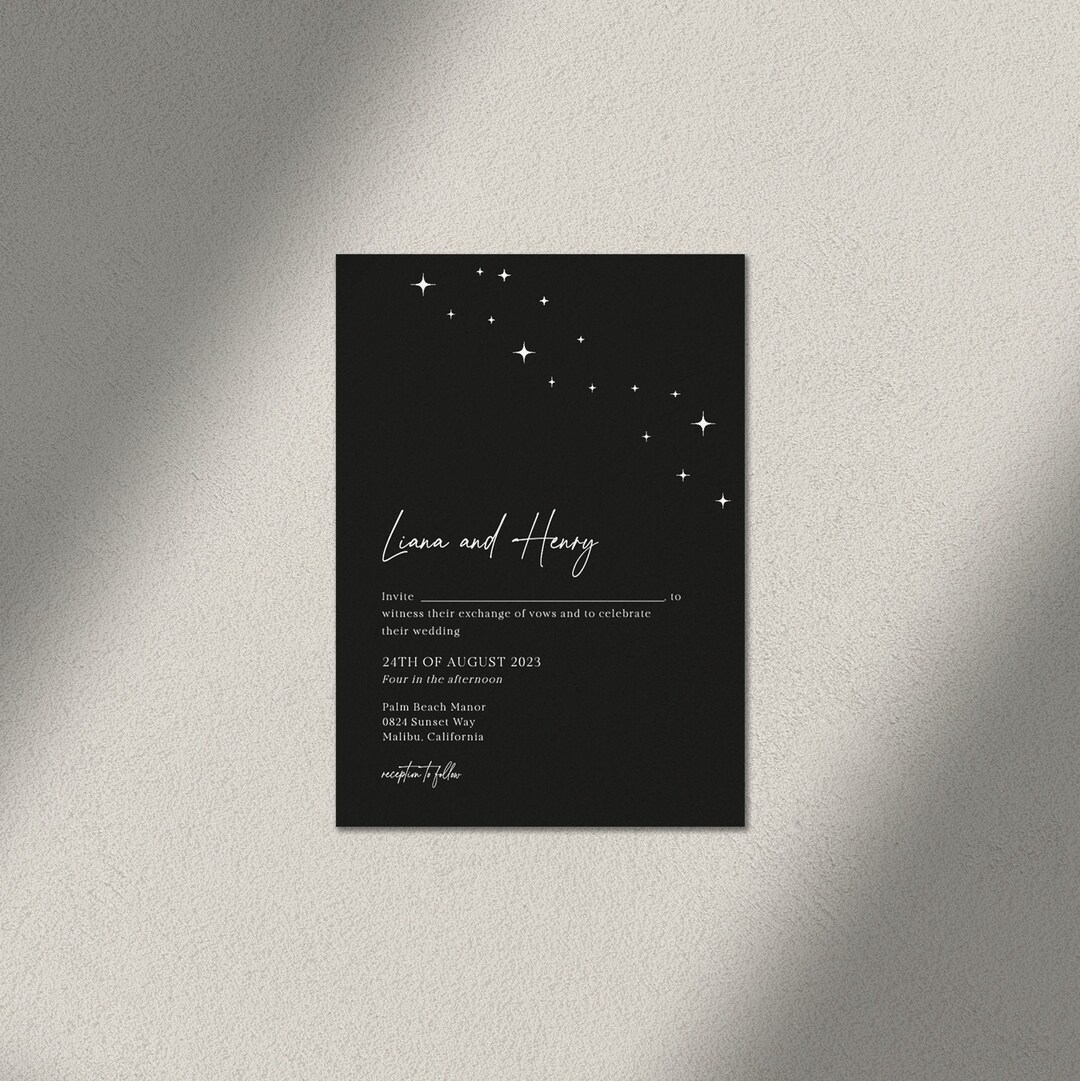 Moon & Stars Invitation Template, Wedding Invitation Template, Starry ...