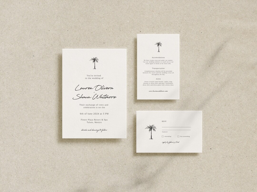 Palm Tree Wedding Invitation, Beach Wedding Invitation, Minimal Wedding ...