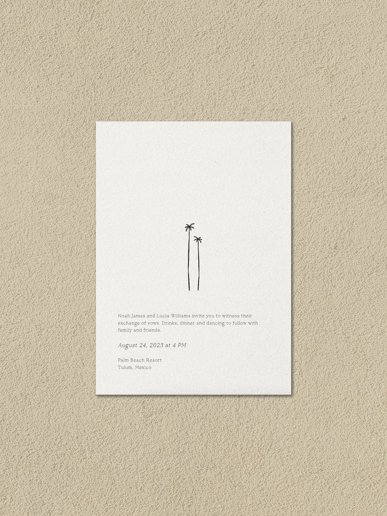 Minimalist Palm Tree Wedding Invitation, Tropical Beach Boho Template ...