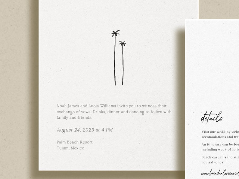 Palm Tree Wedding Invitation and Details, Tropical Beach Wedding ...