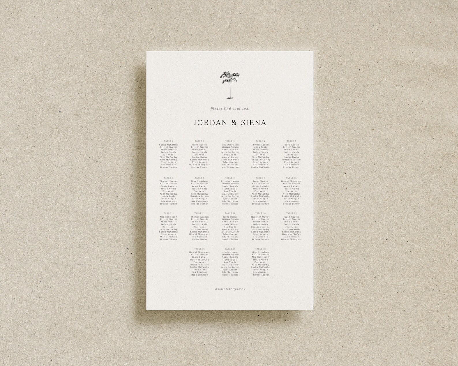 Palm Tree Seating Chart, Palm Tree Ceremony Program, Palm Tree Welcome ...