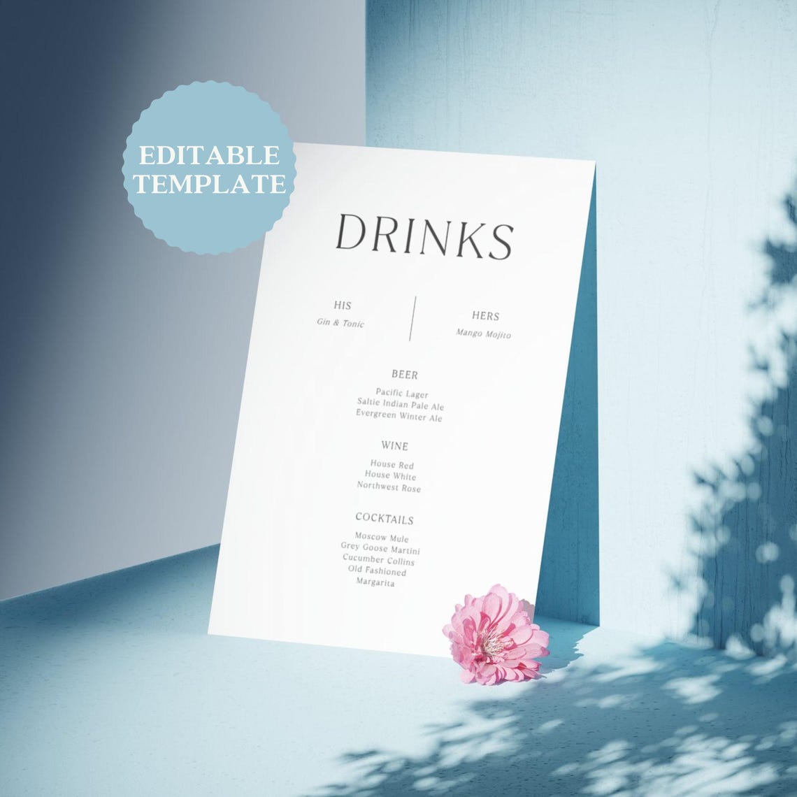 Signature Drink Menu, Bar Menu Template, Wedding Drink Menu, Wedding ...