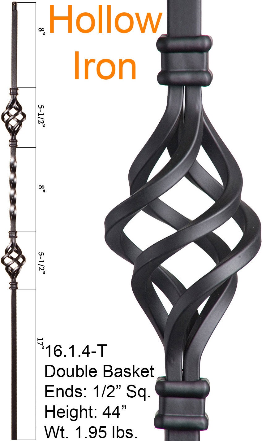 Satin Black 16.1.4-T Double Basket Hollow Iron Baluster for - Etsy