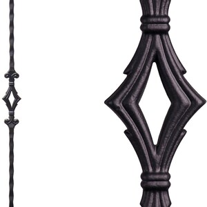 Satin Black 2.9.3 Single Diamond Square Hammered Solid Iron Baluster ...