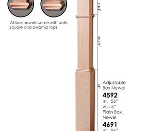Red Oak 4592 5 Inch Adjustable Style Wood Box Newel Post for - Etsy