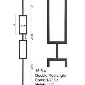 Satin Black 16.6.4 Double Rectangle Hollow Iron Baluster for Staircase ...