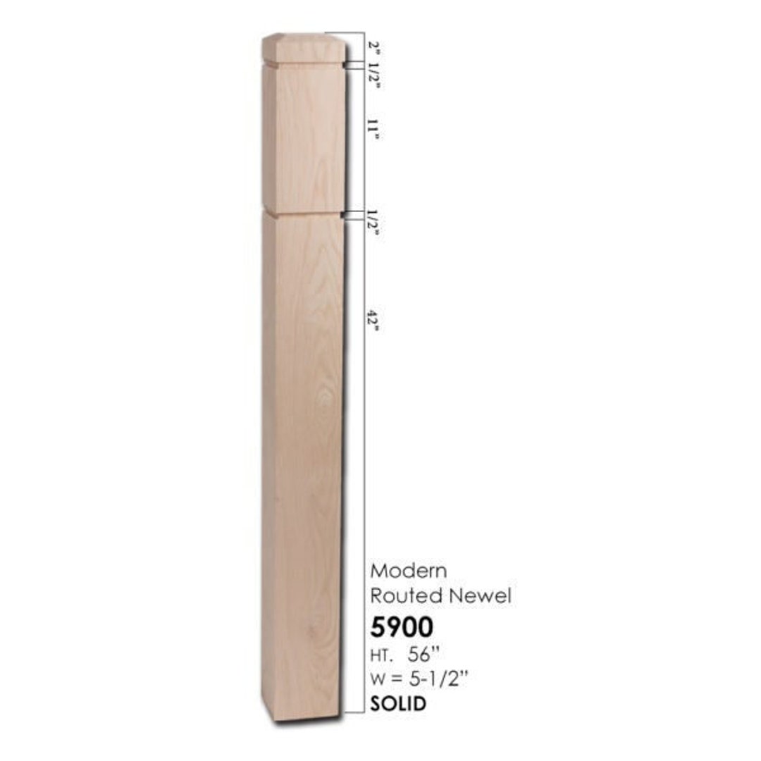 Red Oak 5900 - 5-1/2" Modern Routed Wood Newel Post for Stair Remodel ...